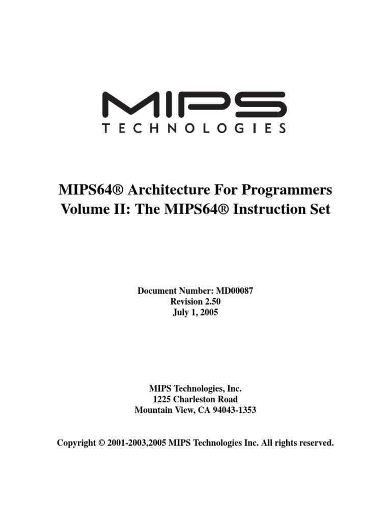 The MIPS64 Instruction Set | PDF | Mips Instruction Set | License