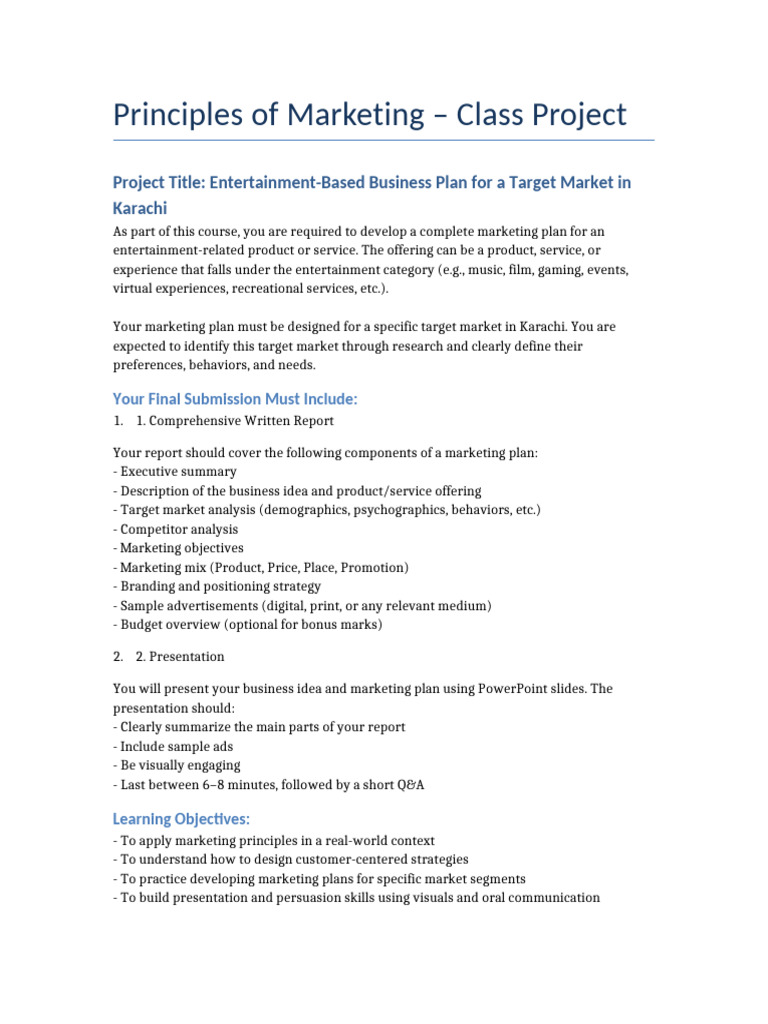 Marketing Project Entertainment Based Business | PDF