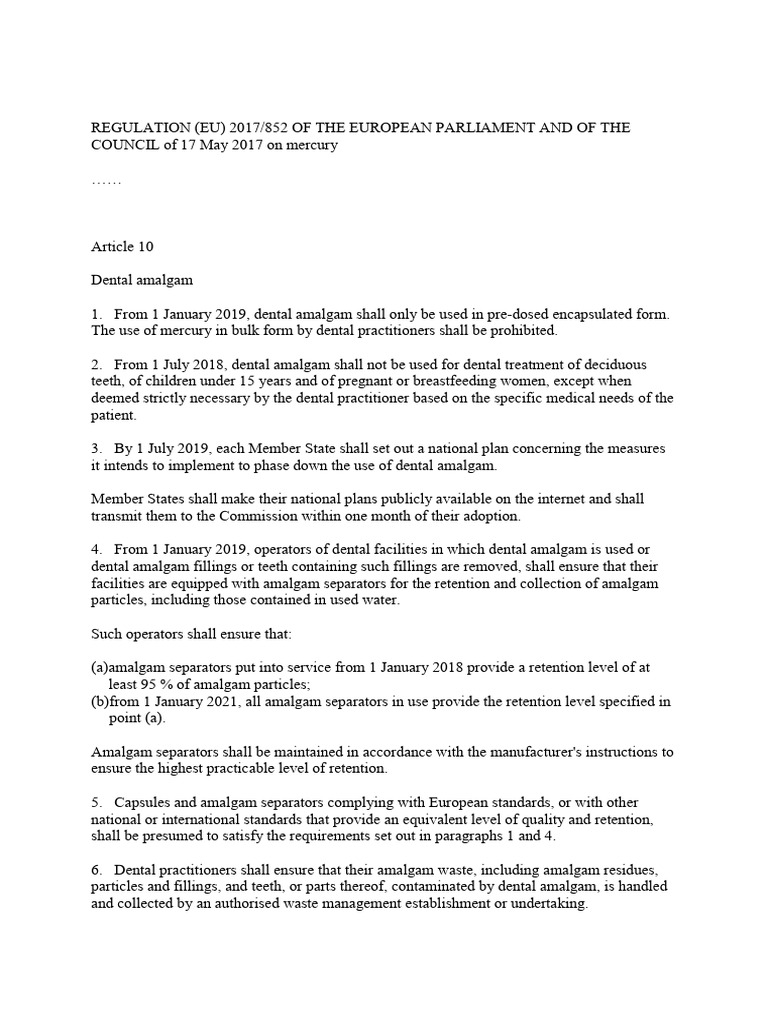 EU Mercury Regulation Re Amalgam | PDF