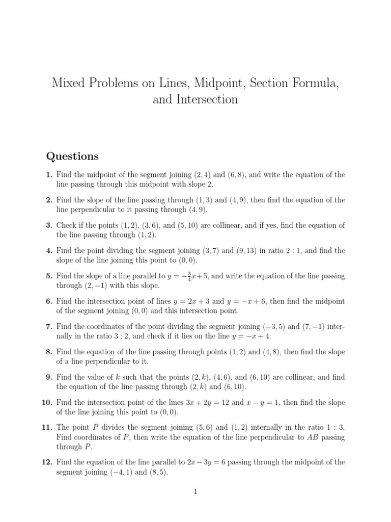 Equation of Straight Line Practice Solns | PDF | Line (Geometry ...