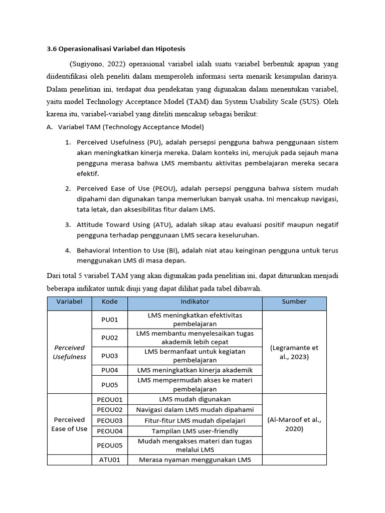 Variabel TAM dan SUS dalam Penelitian LMS | PDF