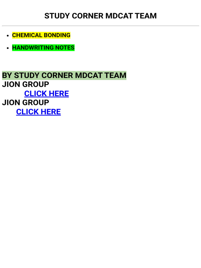 MDCAT Notes: Chemical Bonding | PDF | Chemical Bond | Ionic Bonding