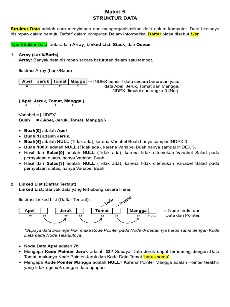 Panduan Struktur Data: Array, List, Stack, Queue | PDF