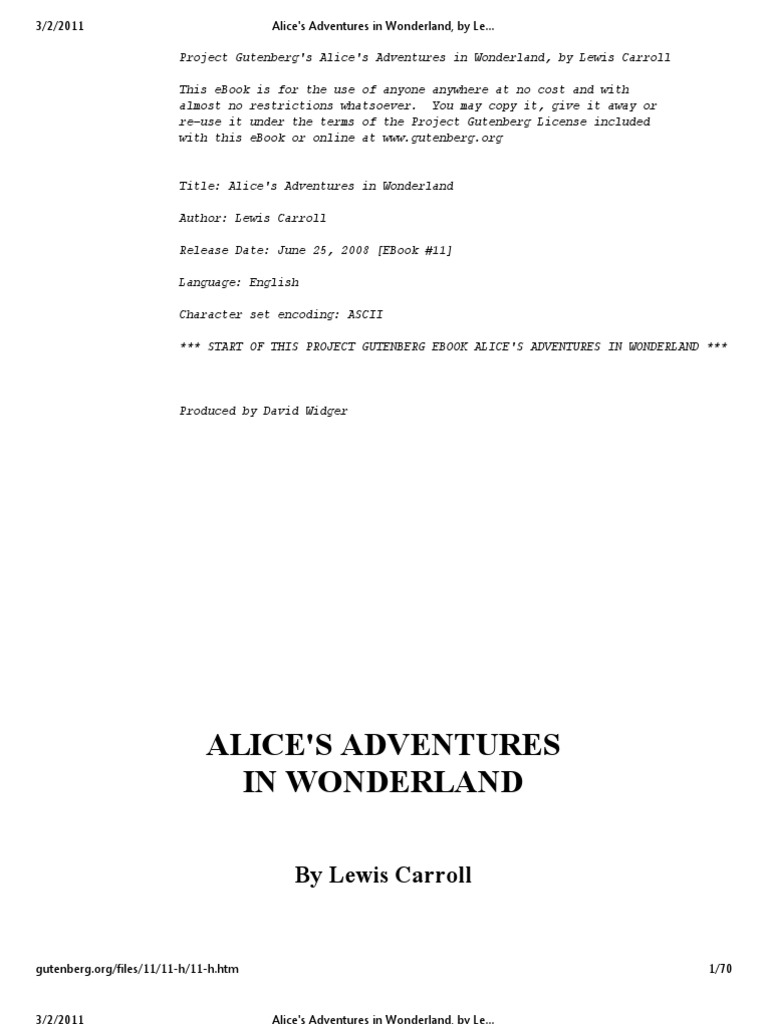 Alice's Adventures in Wonderland eBook | PDF | Alice's Adventures In ...