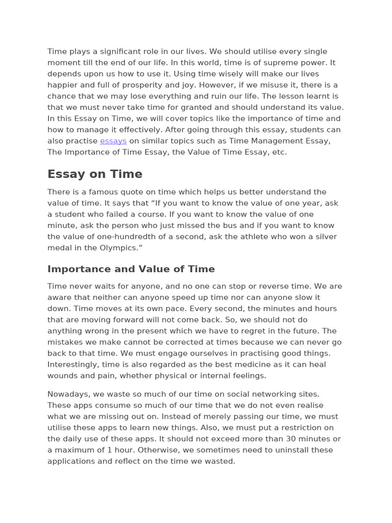 The Importance and Management of Time | PDF | Time Management ...
