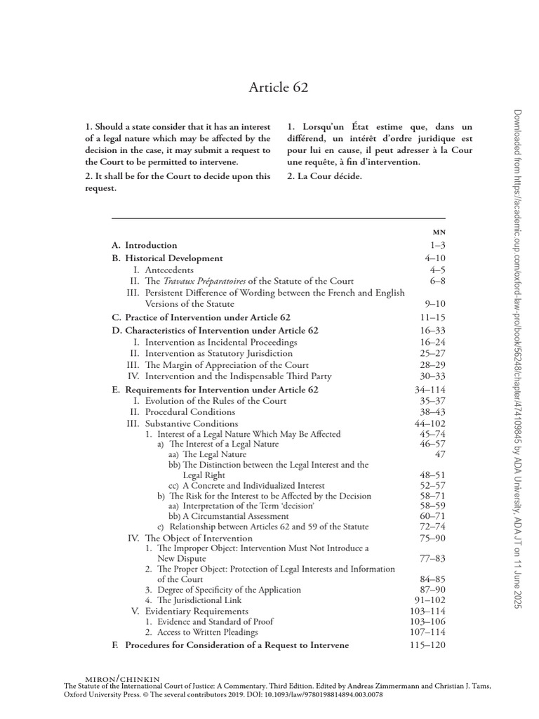 ICJ Statute, Commentary of Art. 62 | PDF | Courts | Separation Of Powers