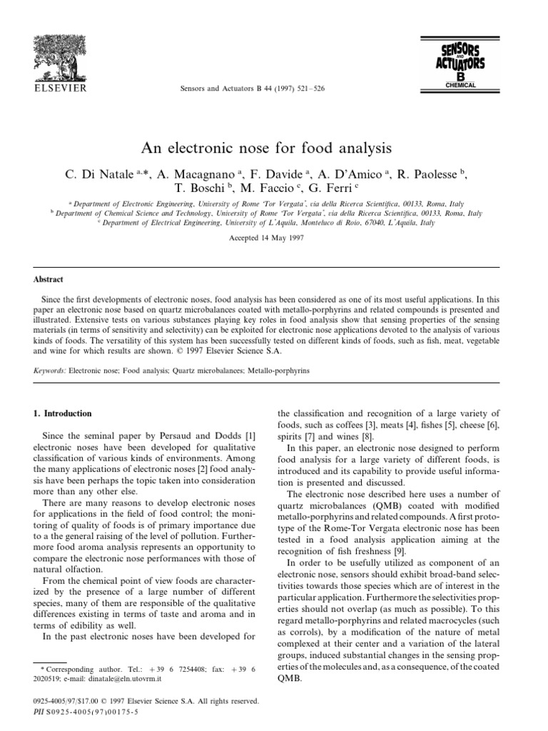 Electronic Nose for Food Quality Analysis | PDF | Amine | Acid