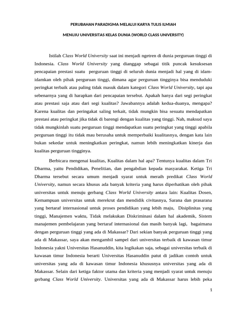 Perubahan Paradigma Melalui Karya Tulis Menuju Universitas Kelas Dunia ...