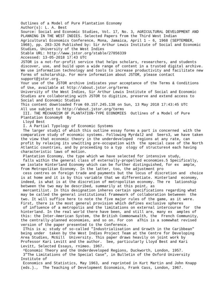 Model of Pure Plantation Economy | PDF | Labour Economics | Mercantilism
