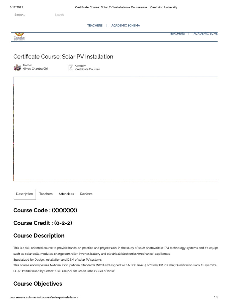 Solar PV Installation Certificate Course | PDF | Photovoltaic System ...