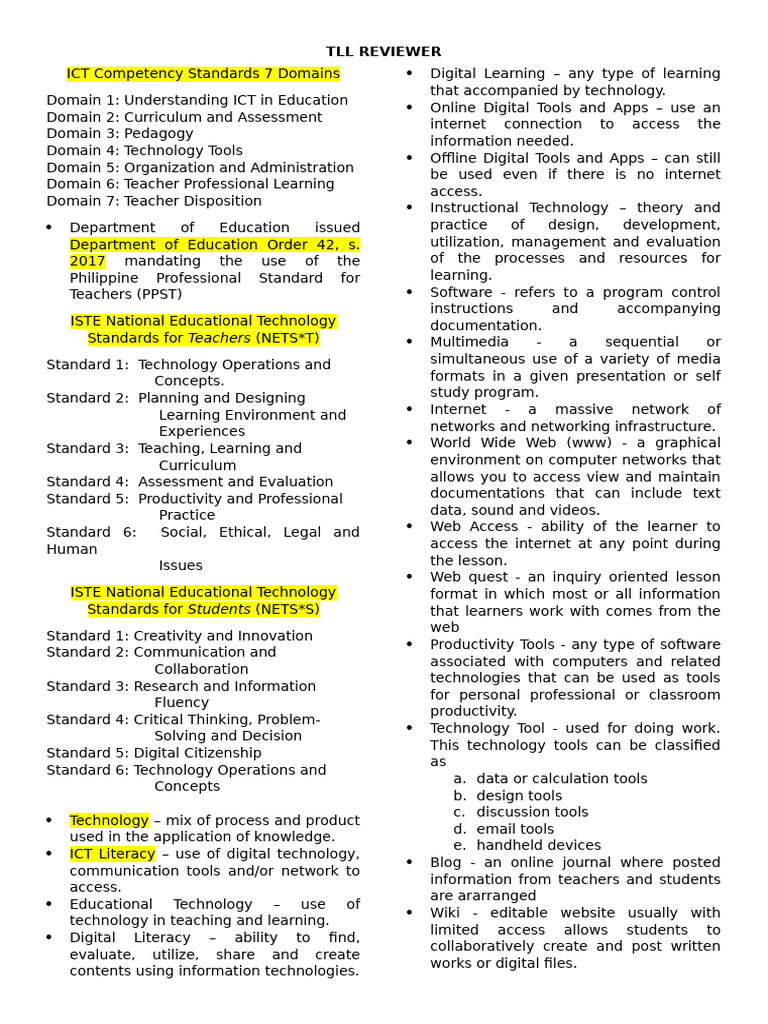 ICT Competency Standards Overview | PDF | Educational Technology | Learning