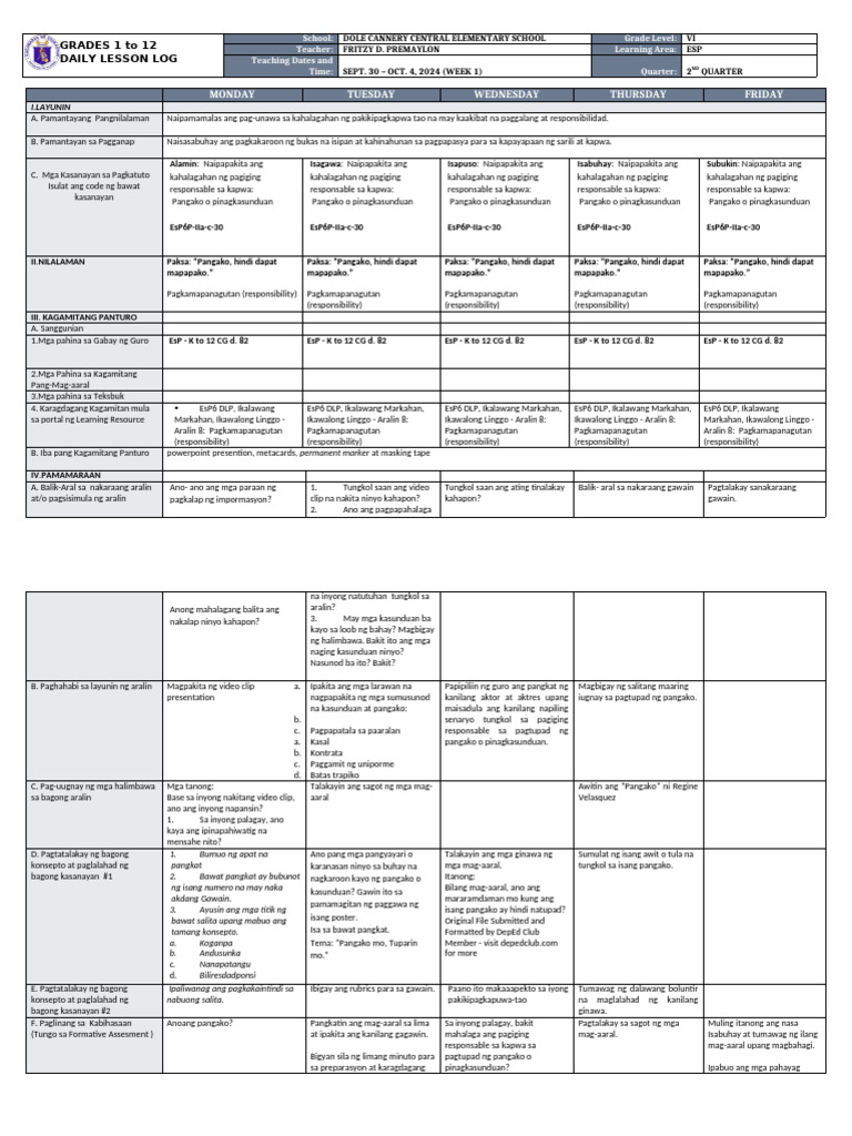 DLL - Esp 6 - Q2 - W1 | PDF