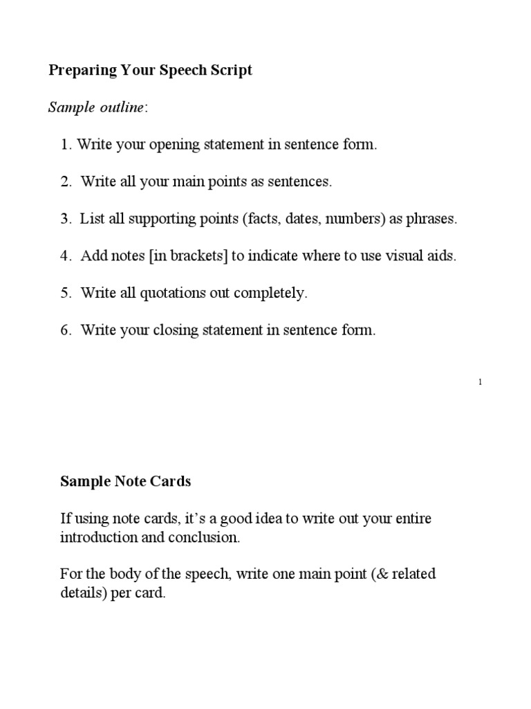 Preparing Your Speech Script: Sample Outline | PDF | Persuasion | Ellipsis