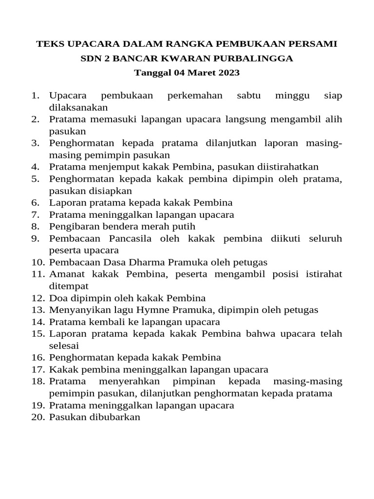 Teks Upacara Kegiatan Persami | PDF