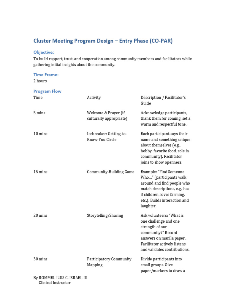 Cluster Meeting Program CO-PAR Entry Phase | PDF | Human Communication ...