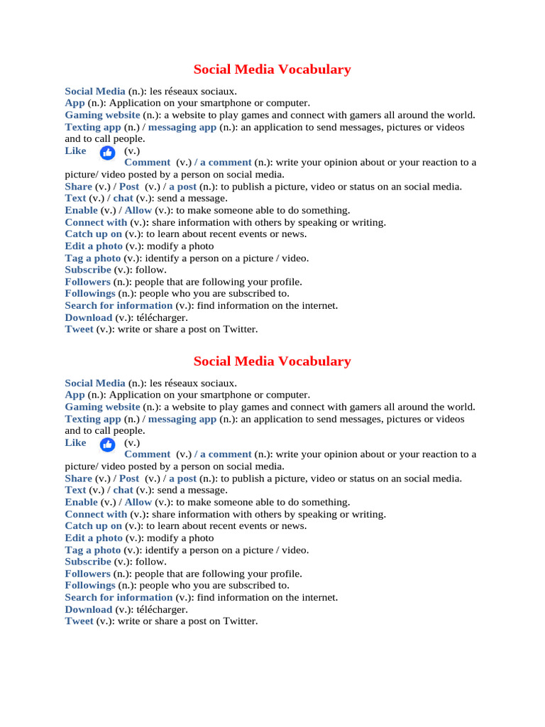 Social Media Vocabulary | PDF