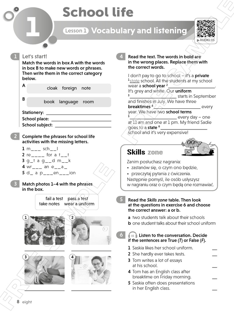 Unit 1: School Life Vocabulary Guide | PDF | Human Communication ...