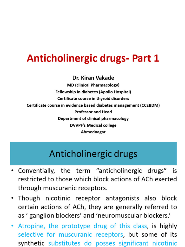 Anticholinergic Drugs Overview and Actions | PDF | Acetylcholine