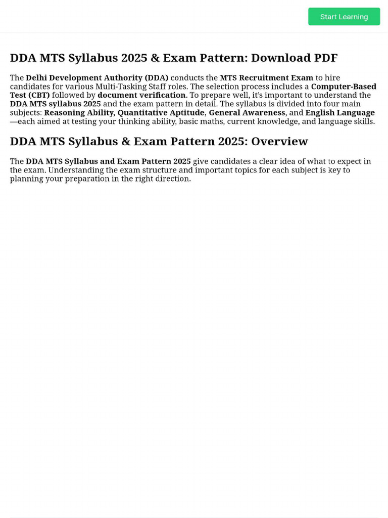 DDA MTS Syllabus 2025 & Exam Pattern - Download PDF | PDF