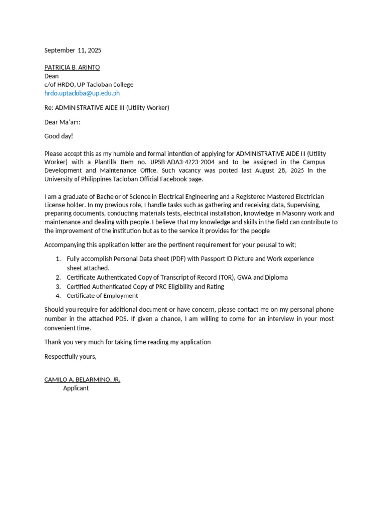 Application For Administrative Aide III (U.w) | PDF