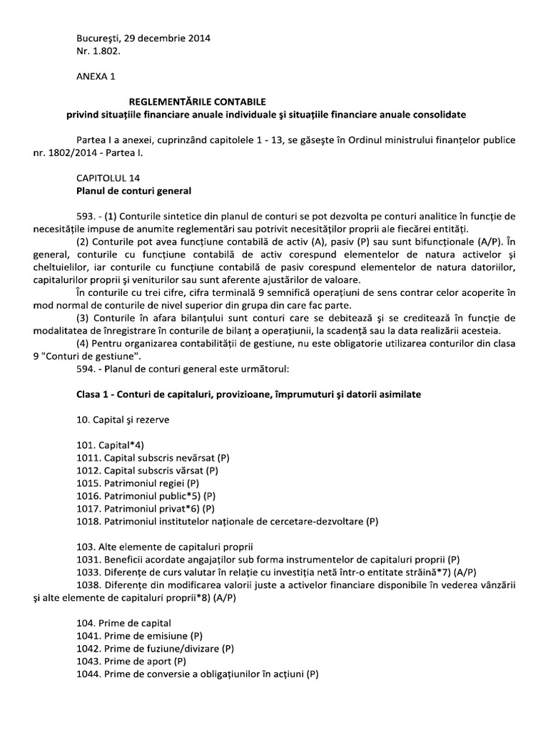 OMFP - 1802 - 2014 Anexa 1 - Cap 14 - Planul de Conturi General | PDF