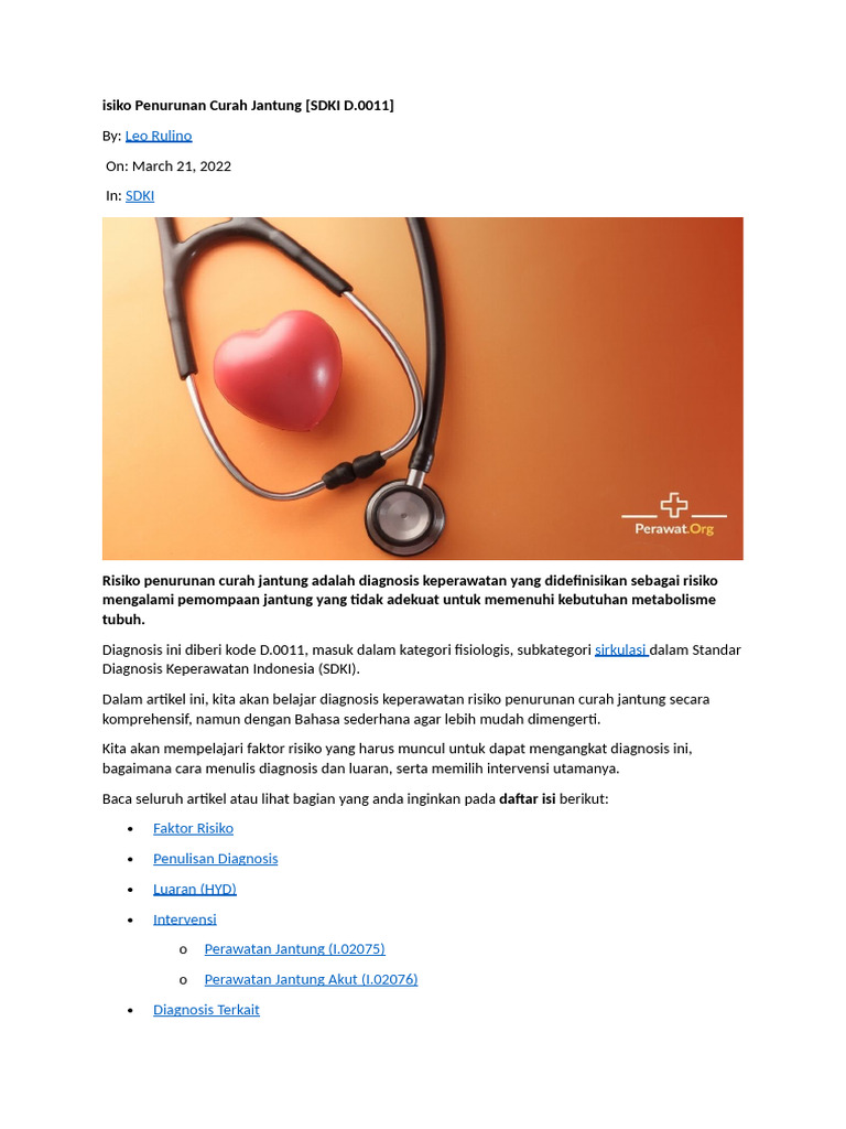 SDKI Risiko Penurunan Curah Jantung | PDF
