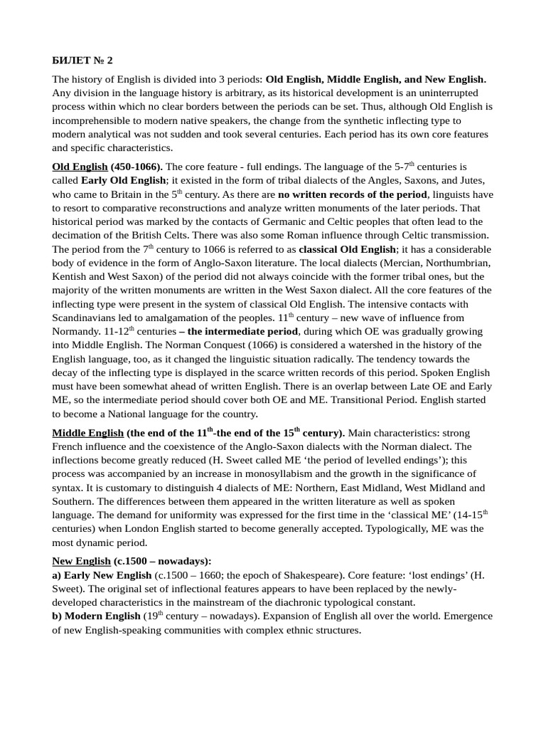 History of the English Language Overview | PDF | Grammatical Gender ...