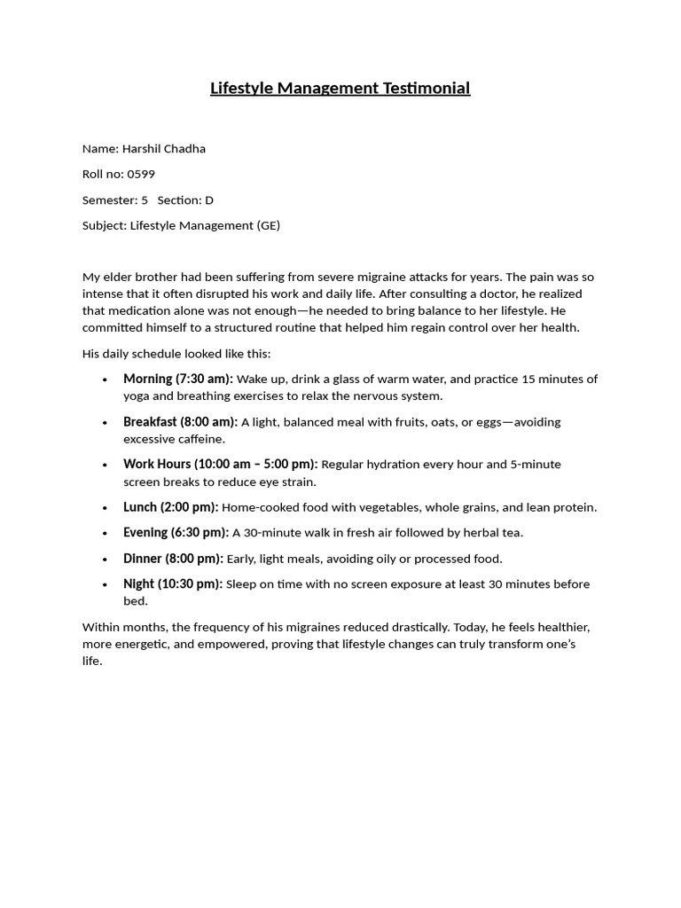 Lifestyle Management Assignment | PDF
