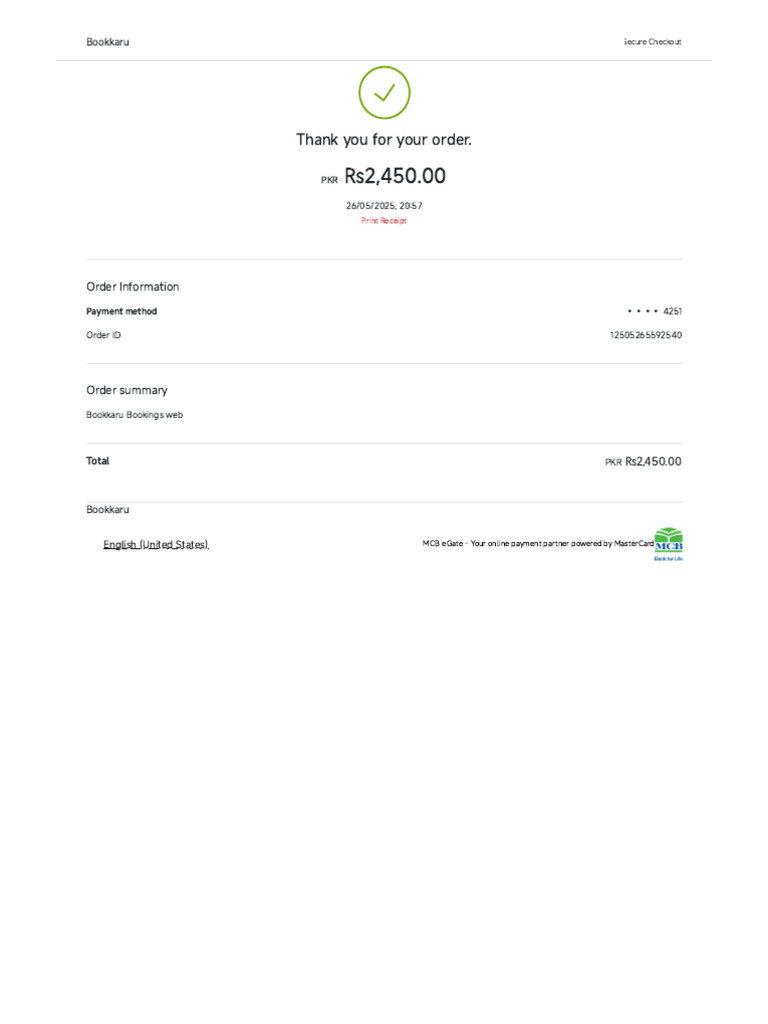 Bookkaru Order Confirmation Receipt | PDF