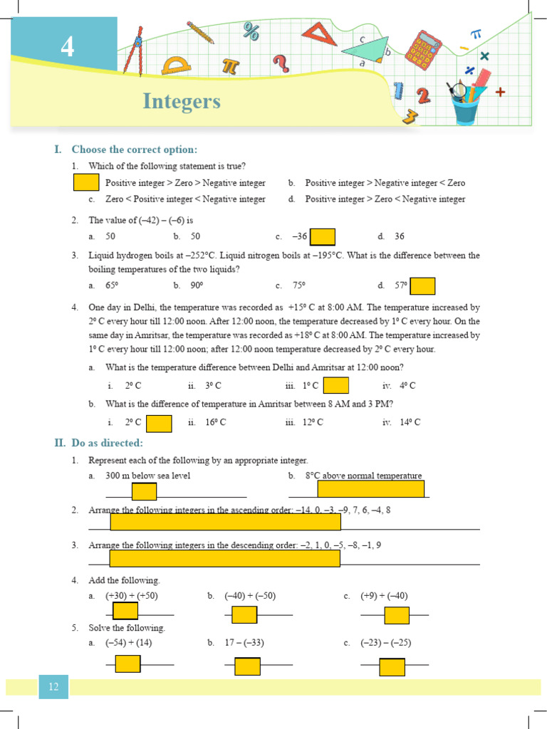 6th Grade Integer Worksheet | PDF | Mathematics | Number Theory