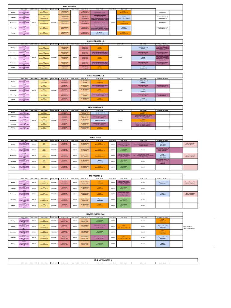 Weekly Class Schedule for IG & MP | PDF | Cultural Assimilation ...