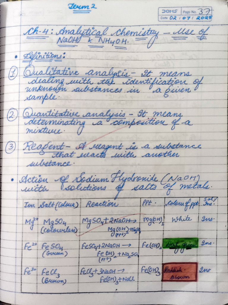 Class X Chemistry Notebook Work Second Term | PDF