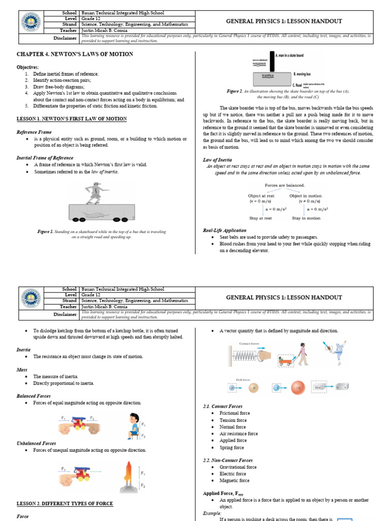 Grade 12 Physics: Newton's Laws Guide | PDF | Force | Newton's Laws Of ...