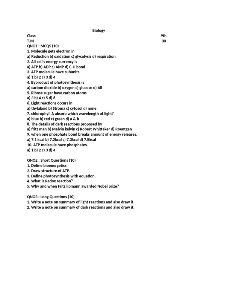 CHP #8 (1st Half) 9th Class Bio | PDF
