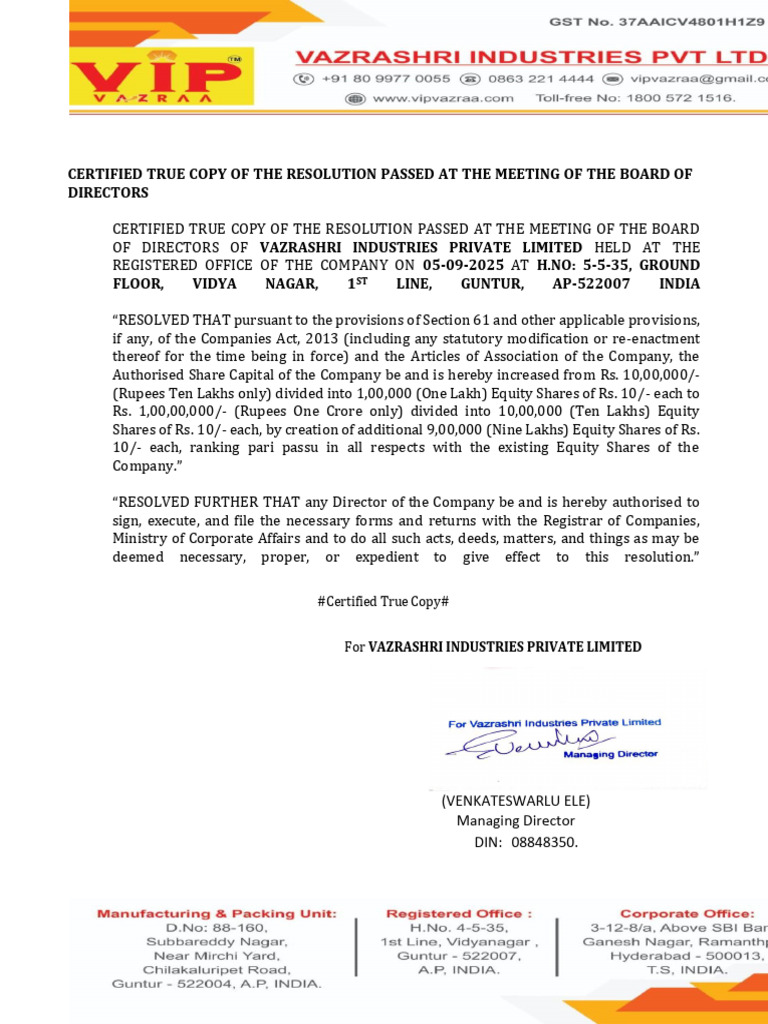 BOR For Change in Auhtorities | PDF