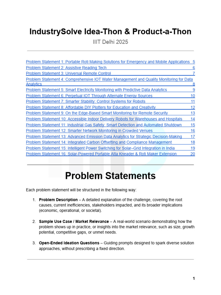 Problem Statements - IIIT Delhi IndustrySolve Idea-Thon | PDF ...