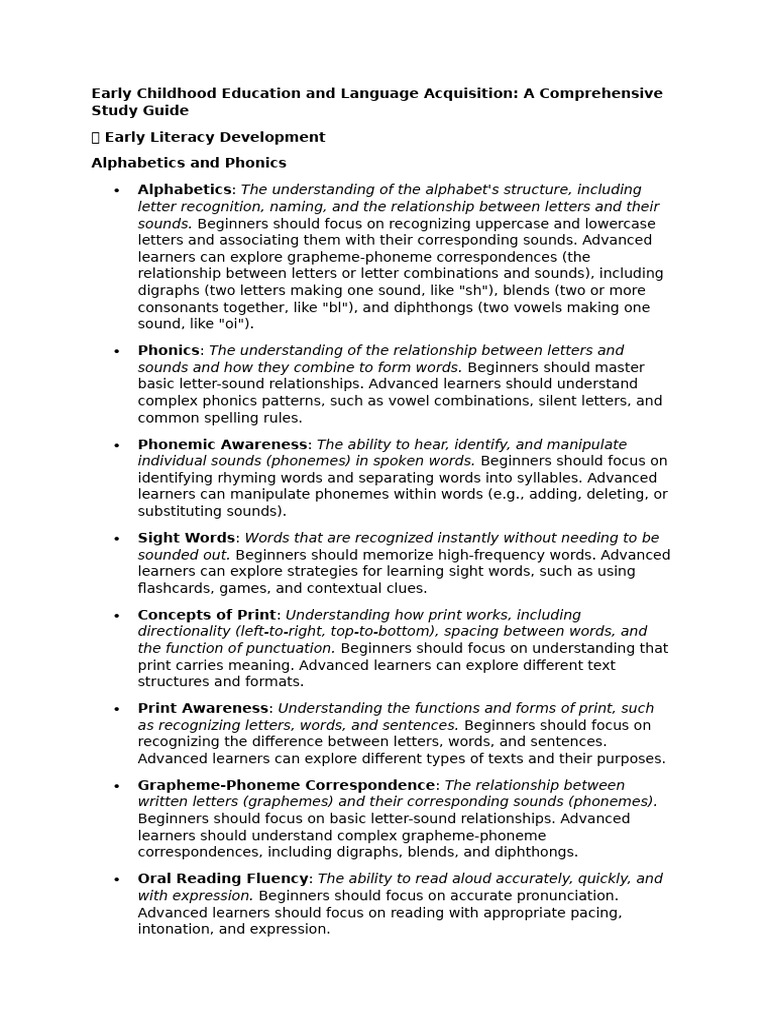 Early Childhood Literacy & Cognitive Skills Guide | PDF | Second ...