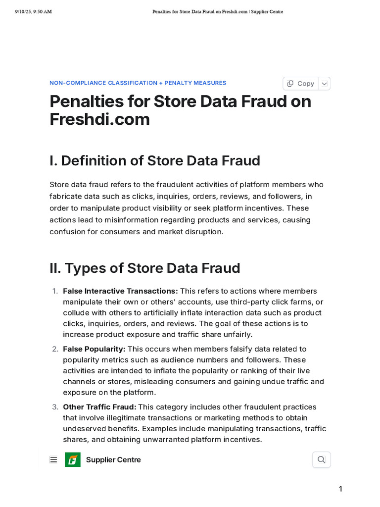 Penalties For Store Data Fraud On Freshdi - Com - Supplier Centre | PDF ...