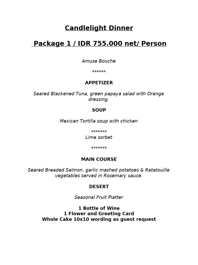 Candlelight Dinner Menu 1 | PDF