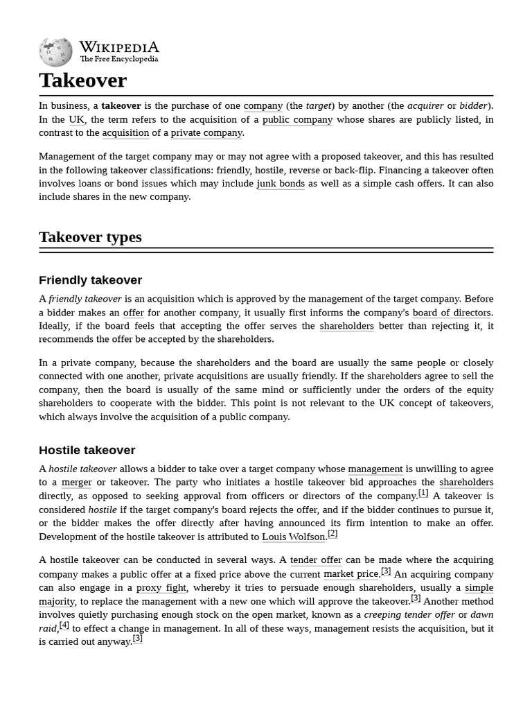 Takeover | PDF | Takeover | Financial Economics