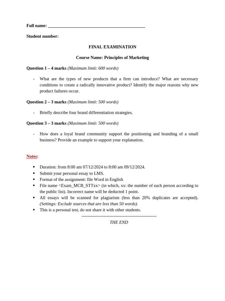 Marketing Exam: Product Innovation & Branding | PDF