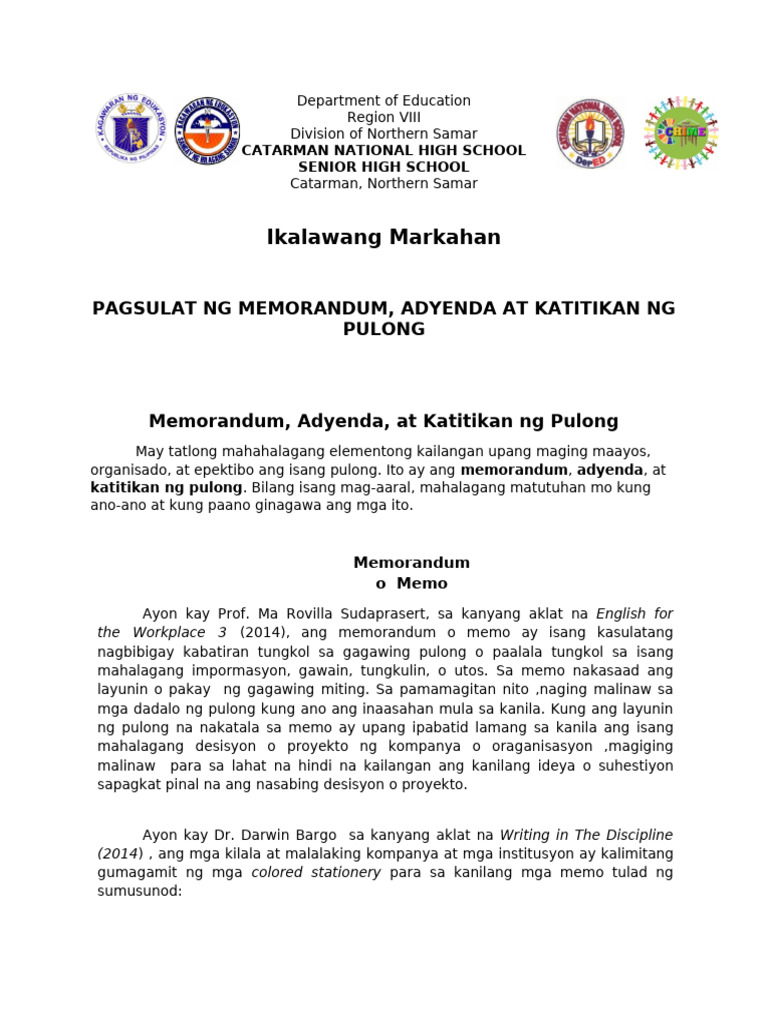 2nd Quarter MEMORANDUM MODULE Filipino Sa Piling Larangan | PDF