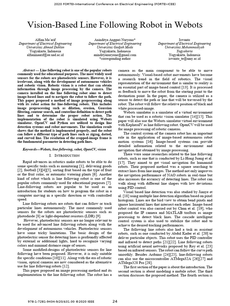 Vision-Based Line Following Robot | PDF | Computer Vision | Robot