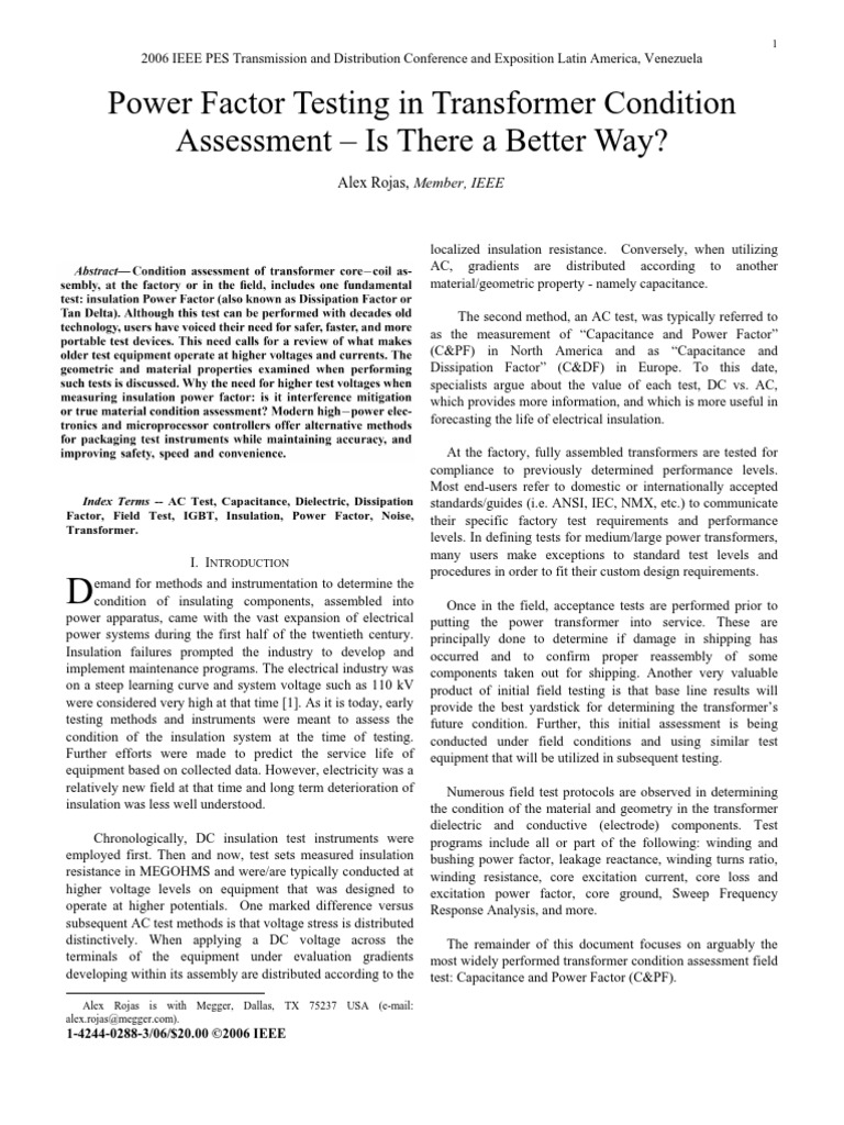 Power Factor Testing in Transformer Condition Assessment - Is There A ...