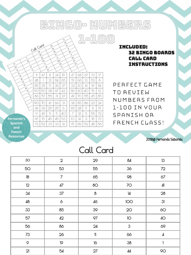 Bingo Numbers Spanish French 1100-1 | PDF