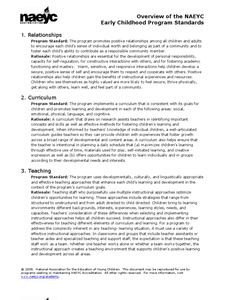 Overview of NAEYC Standards | PDF | Teachers | Early Childhood Education