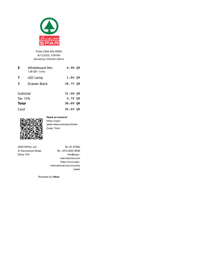 SPAR Retail Invoice Summary 36.69 QR | PDF