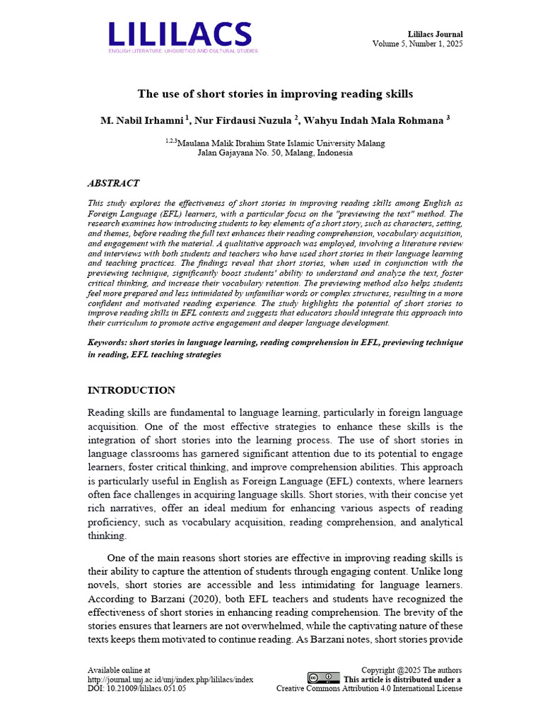 Published - The Use of Short Stories in Improving Reading Skills-52-63 ...