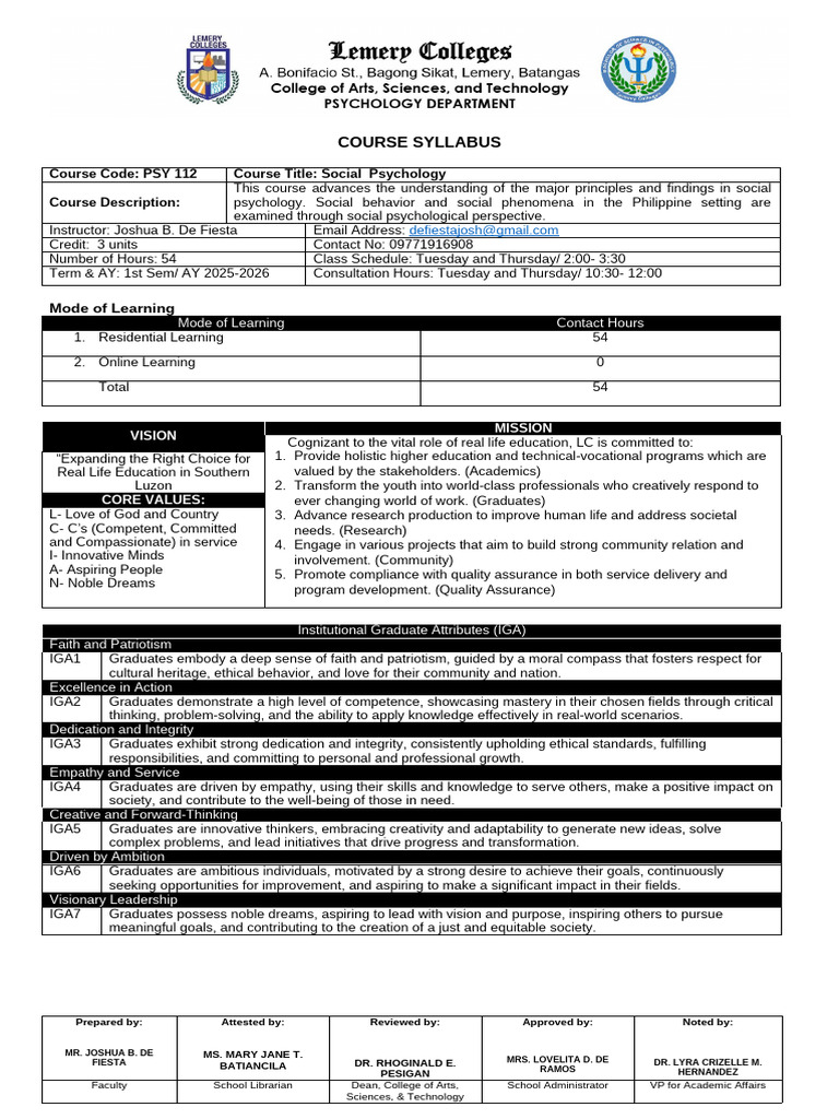Social Psychology Syllabus | PDF | Psychology | Social Psychology