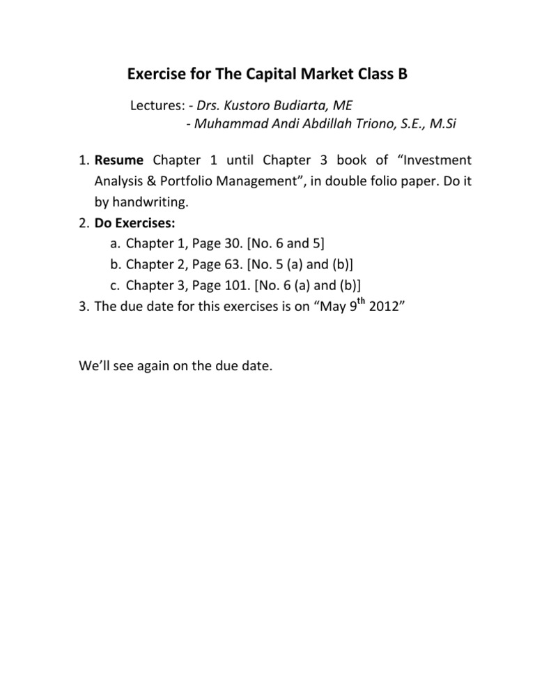 Exercise For The Capital Market Class B | PDF
